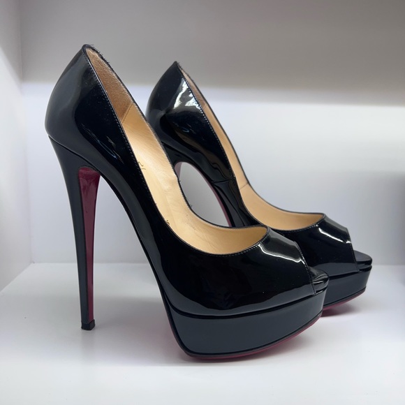 Christian Louboutin | Shoes | Christian Louboutin Lady Peep Patent Leather Pumps Black | Poshmark